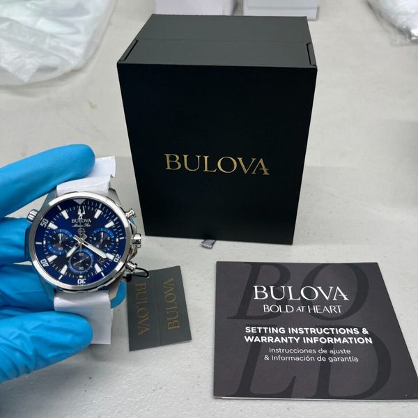 Bulova Marine Star Blue Dial Silver Tone Silicone Strap Men's Watch ...