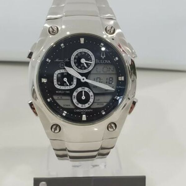 Excellent BULOVA 96C30 ana- digi all St Steel Men's Watch 40mm multifunction | WatchCharts