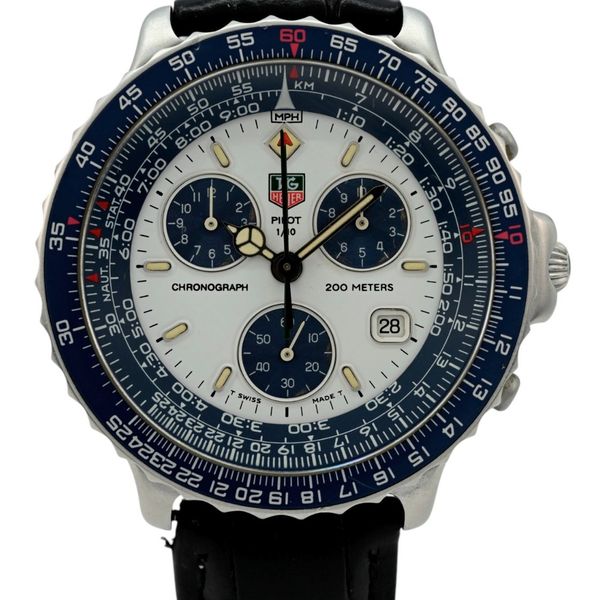 Tag Heuer Men's 42mm White Dial Pilot Chronograph Watch on Leather Ref ...