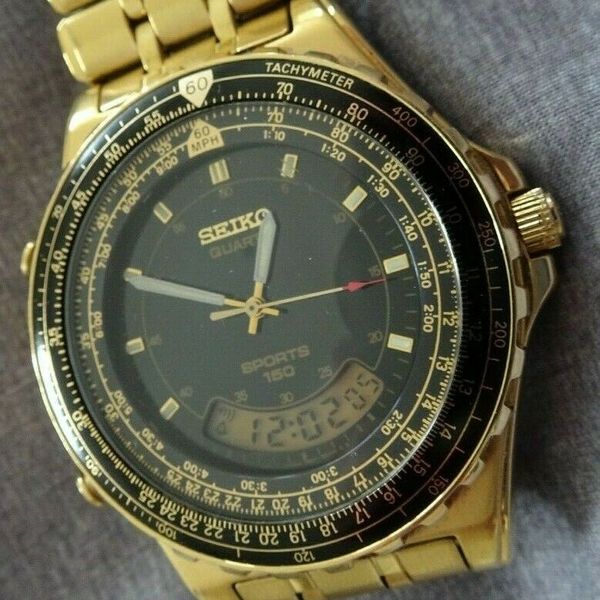 Seiko rare vintage ana-digi gold pilot scuba Divers 100m H801-6001 ...