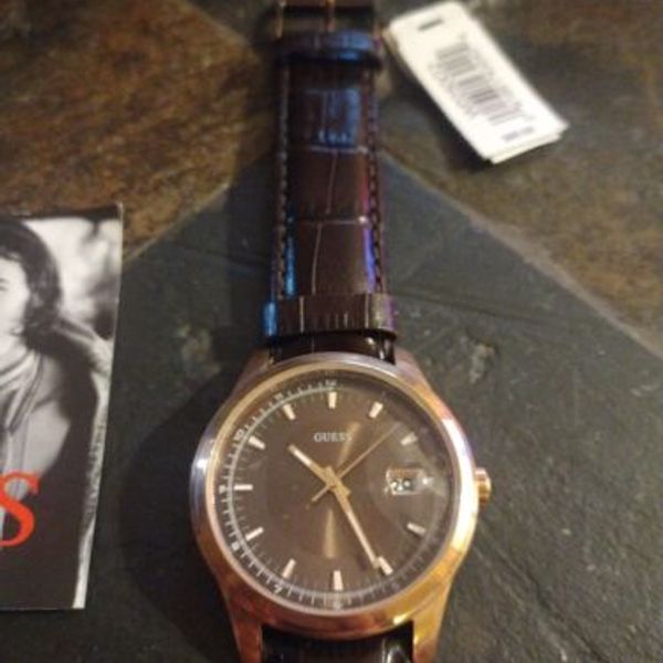 New Guess Watch W0250G2 Leather Band Brown Face Dress Watch ...
