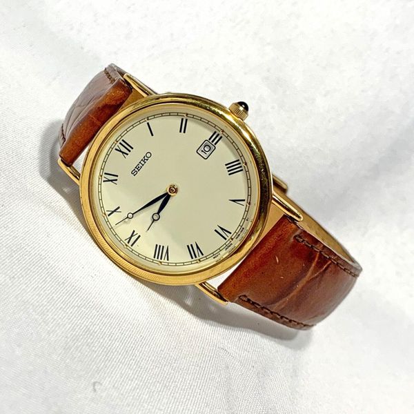 Seiko Quartz Classic Dress Watch 7N39-0A19 Roman Numerals Beige Mens ...