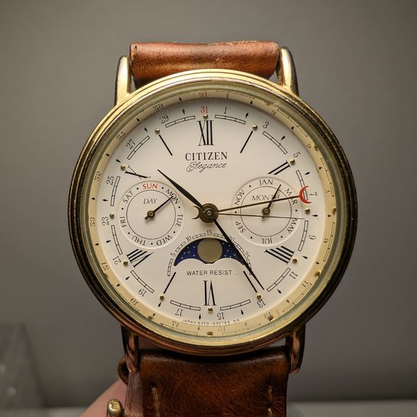 Citizen Elegance Triple Calendar Moon Phase 6350-G30241 White Dial Men ...