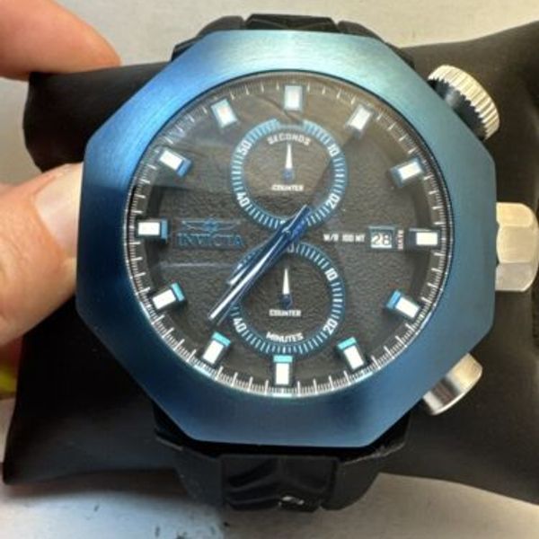 Invicta 16917 Men's I-Force Chronograph Blue Bezel Black Dial Silicone ...