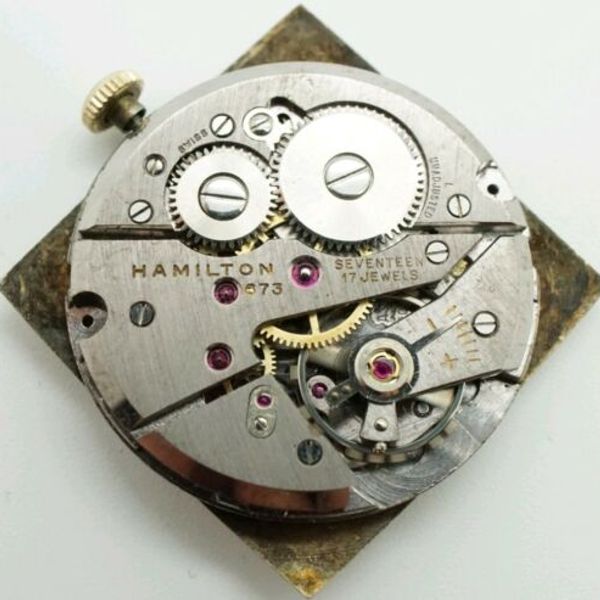 Vintage Hamilton Cal. 673 17 Jewel watch movement running | WatchCharts ...