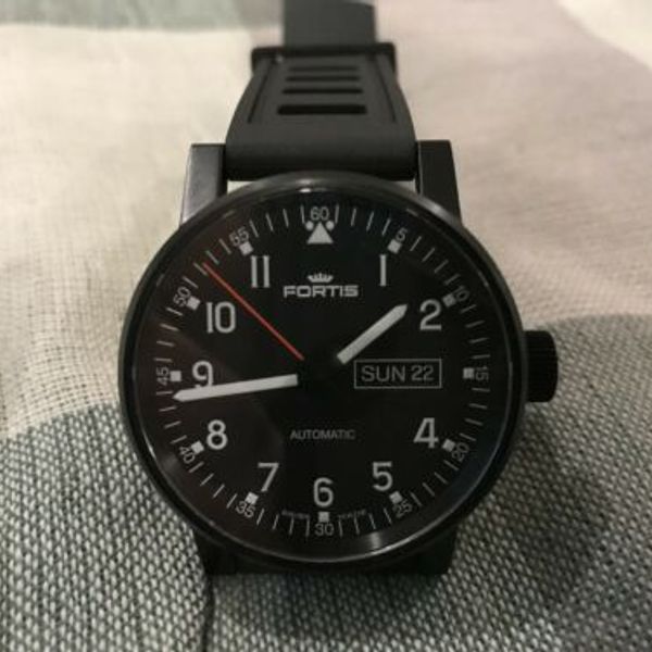 Fortis Spacematic Pilot Professional Mens Strap Watch Day Date 623.18. ...
