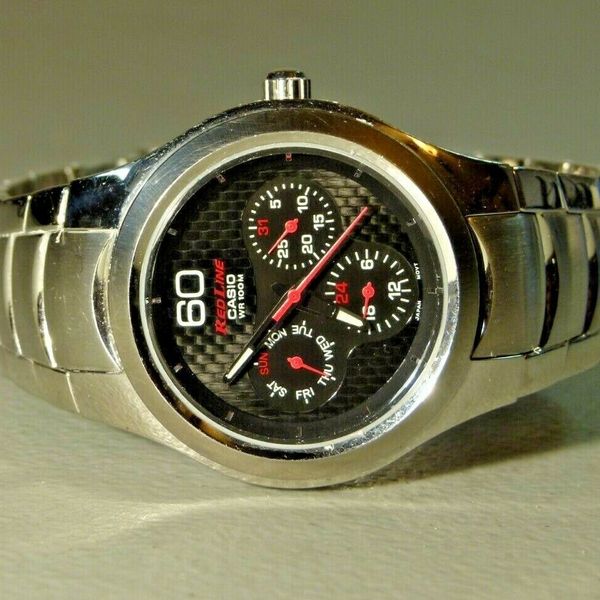 MENS CASIO BLACK FACE RL 300 RED LINE DIVERS CHRONO ANALOG WATCH 2364 ...