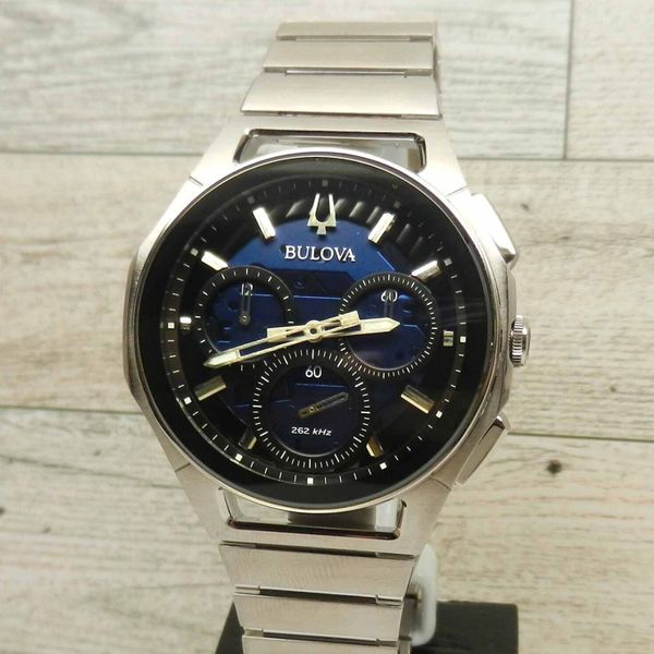 Authentic Bulova Curv Chronograph Blue Dial Stainless Steel Men's Watch ...