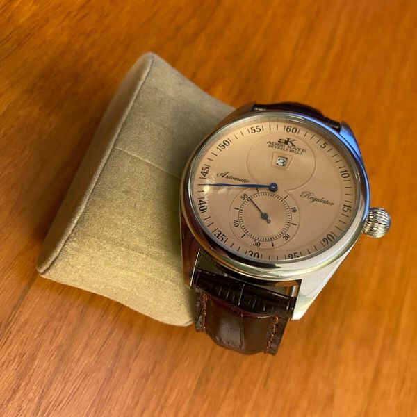 Adee Kaye Automatic Regulator Men's Watch Salmon Dial Jump Hour ...