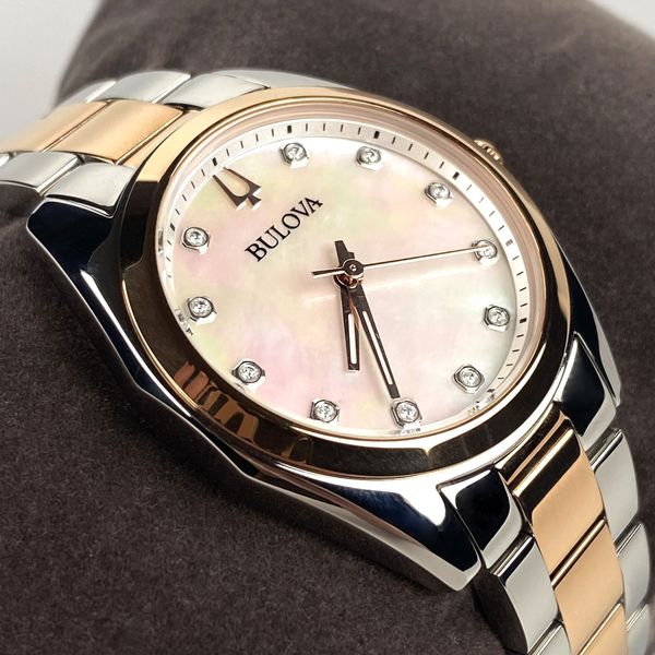 Bulova Surveyor Mother of Pearl White Dial Rose Gold Strap Women's ...