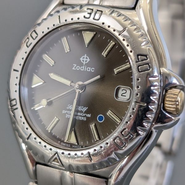 1990's ZODIAC Sea Wolf professional 200M Blue dot quartz Men's Watch ...