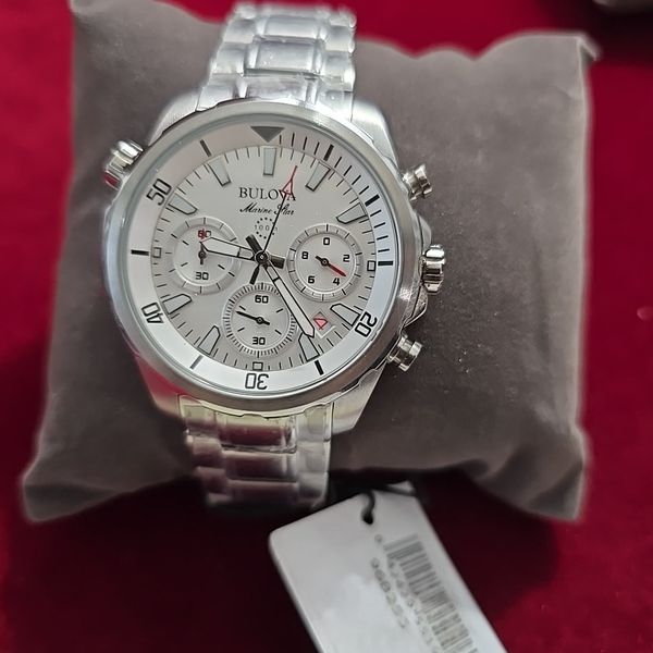 Men's Bulova Marine Star 96B255 White Dial Stainless Chronograph Quartz ...