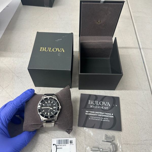 Bulova 98B203 Gents Stainless Steel Marine Star Date Black Dial NEW W ...