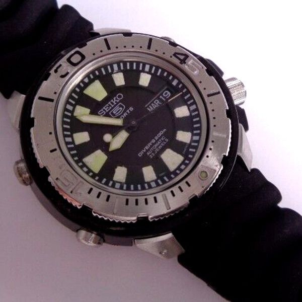 Seiko Diver Mens Watch 5 Sports Day & Date Black Dial 7S36-02S0 Sn ...