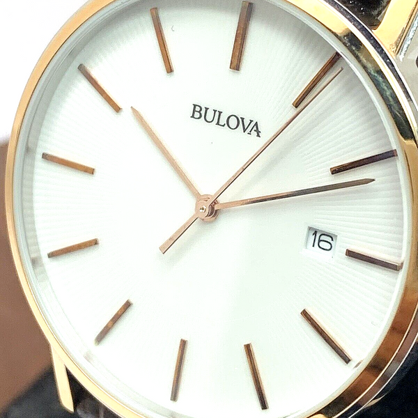 Bulova Men's Watch 98H51 Quartz White Dial Rose Gold Brown Leather ...