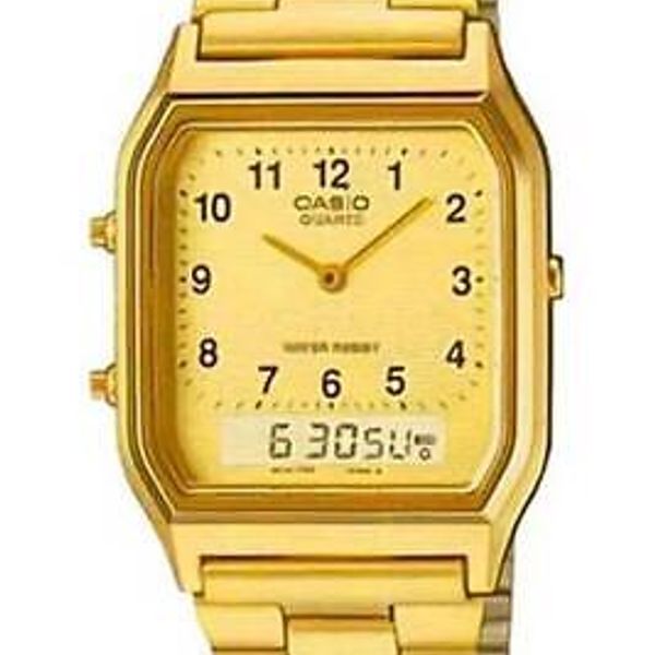 New Casio New Gold Tone Retro Digital Analog Alarm Men's Watch AQ-230GA ...