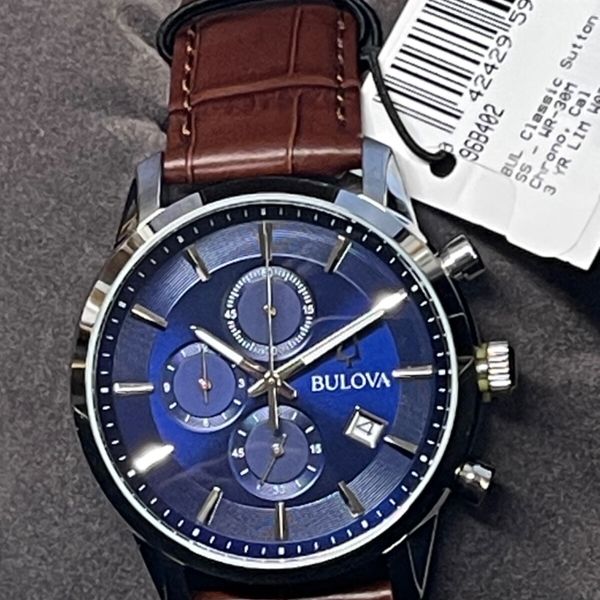 NEW Bulova Sutton Mens Chronograph Blue Dial Stainless Steel Quartz ...