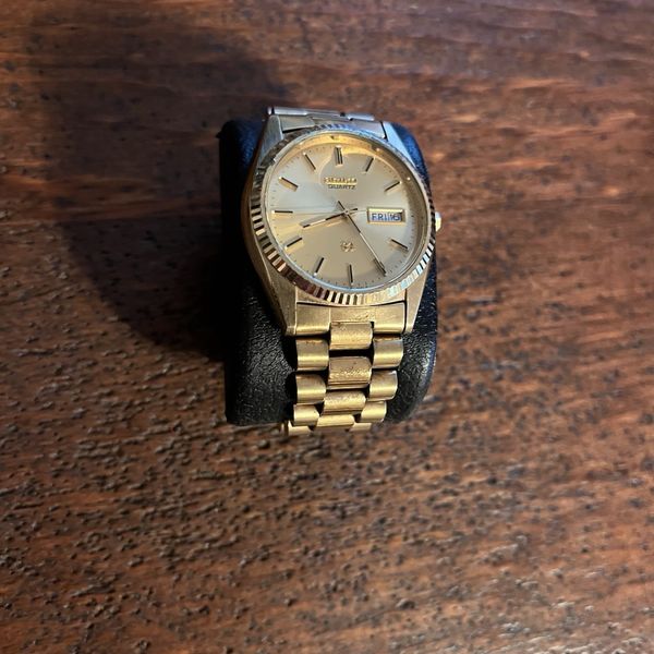 Vintage Seiko SQ Presidential Watch 36mm Gold Tone Daydate Round 5Y23-8A69 | WatchCharts Marketplace