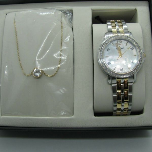 New BULOVA 98X127 Swarovski Crystal Watch Necklace w/Pendant Set 18 ...