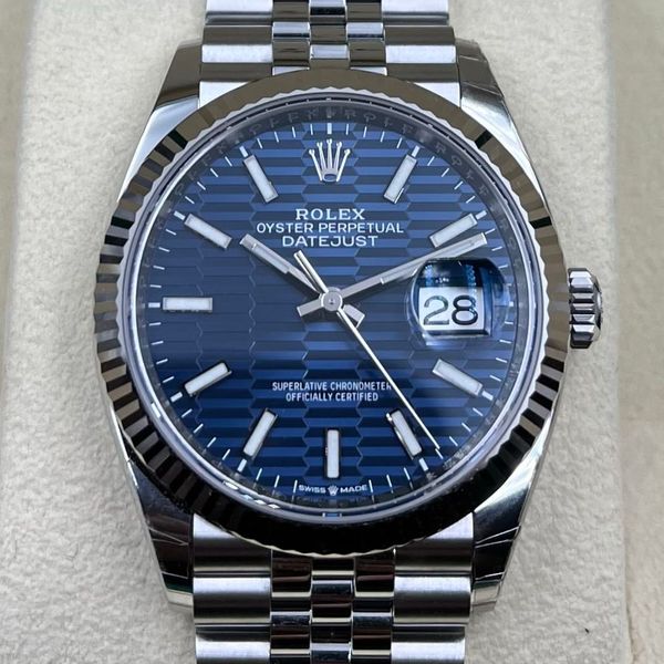 New 6/22 Rolex Datejust 36 126234 Bright Blue Fluted Motif Dial, Fluted ...
