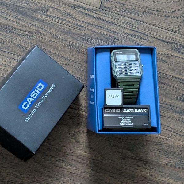 Casio Data Bank Men's Quartz Calculator Olive Green Resin Band Watch ...