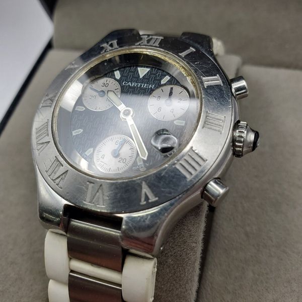 Cartier Chronoscaph 21 Watch 2424 Chronograph Quartz Mens 38.5mm WHITE ...