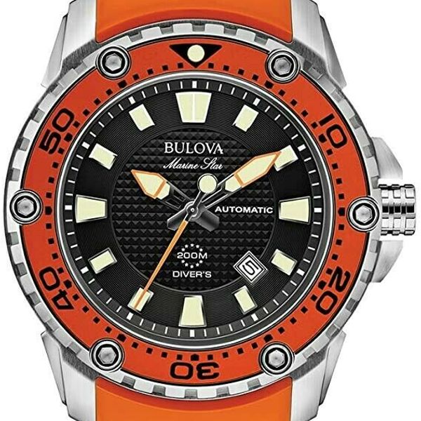 Bulova 98B207 Marine Star Automatic Orange Silicone Mens Watch. BRAND ...