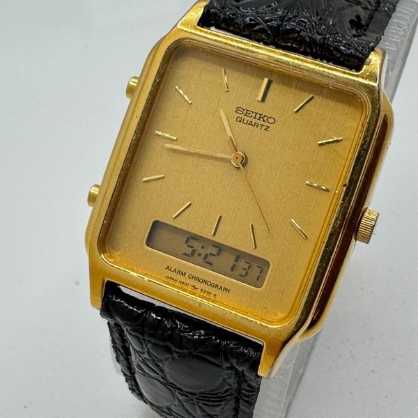 Vintage Seiko Analog Digital Quartz Watch Men Rectangle Alarm Chrono ...