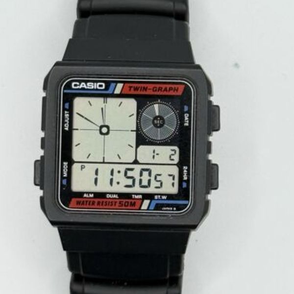 Casio AE-20W twin graph 1980s works read digital watch Very Very Clean ...