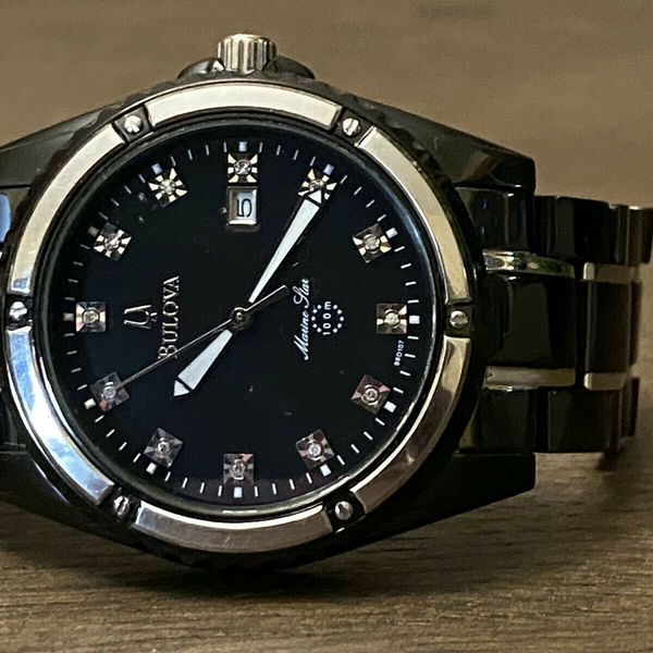 Bulova Men's Marine Star Quartz Black 42mm Watch with Diamonds C960825 ...