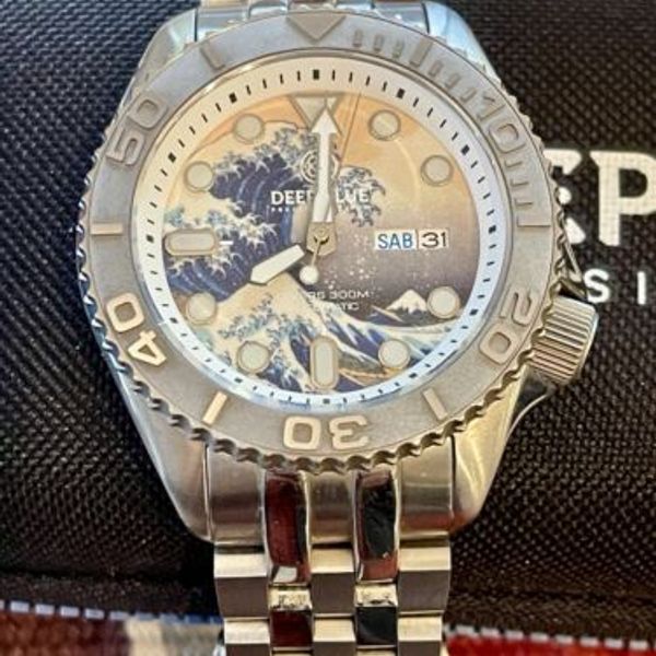 Deep Blue 43mm Automatic Dive Watch Limited Edition Great Wave ...