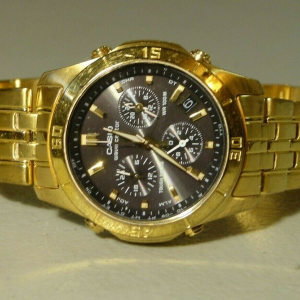 MENS CASIO WVQ 600 BLACK FACE WAVE CEPTOR GOLDEN CHRONOGRAPH WATCH 4350 ...