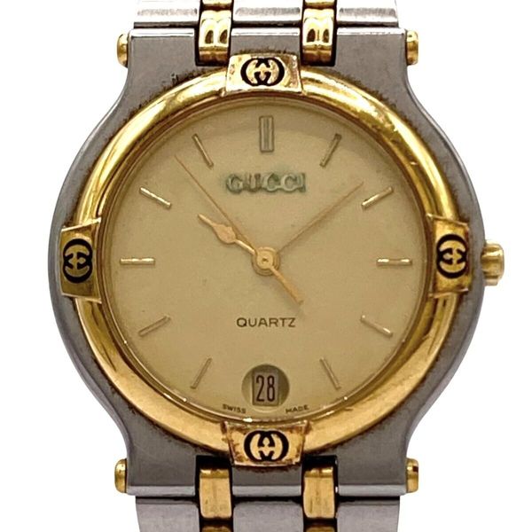 NM GUCCI 9000M Quartz Men's Watch Ivory Dial Analog Combination Band ...