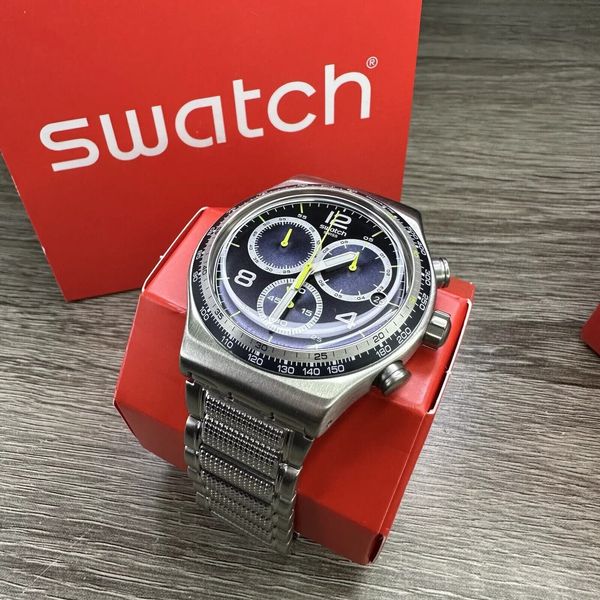 NEW LIMITED Swatch Irony SPRINKLED WATER Tachymeter Steel Men's Watch ...