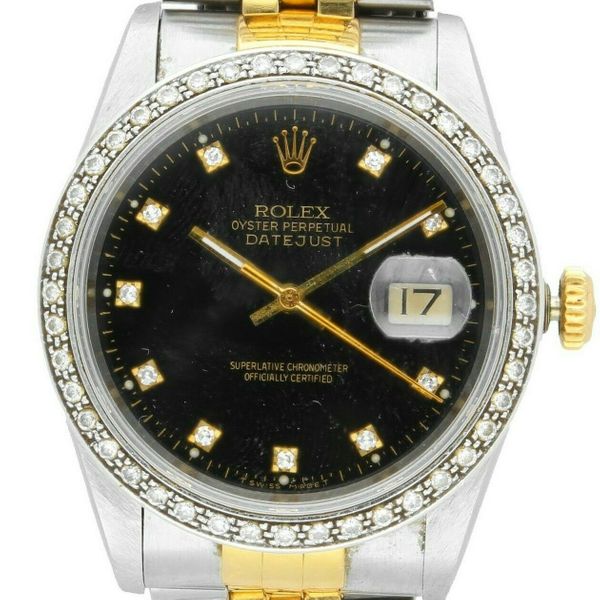 Rolex Steel & Gold Datejust 16233 With Diamond Bezel & Dial Watch ...