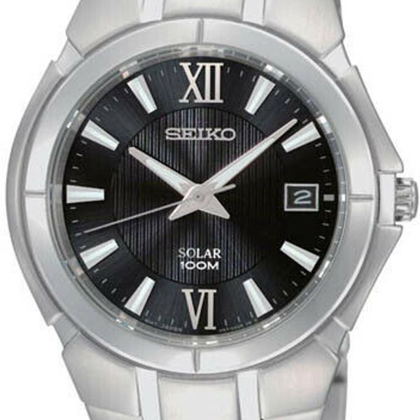 Seiko SNE087 Men's Solar Dress Black Dial Stainless Steel Silver-Tone ...