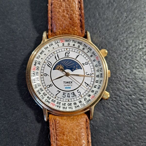 TIMEX Unisex Quartz MOON PHASE Perpetual Calendar Watch Runs As Shown ...