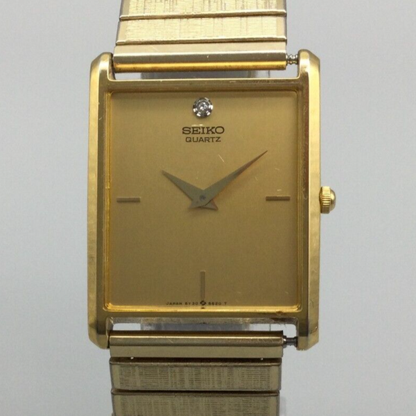 Vintage Seiko Tank Watch Men 25mm Gold Tone 5Y30-5069 Leather Band New Battery | WatchCharts ...