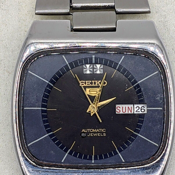 Vintage SEIKO 5 Mens Watch TV Shape Automatic Blue Japan 6309-7320 Day ...