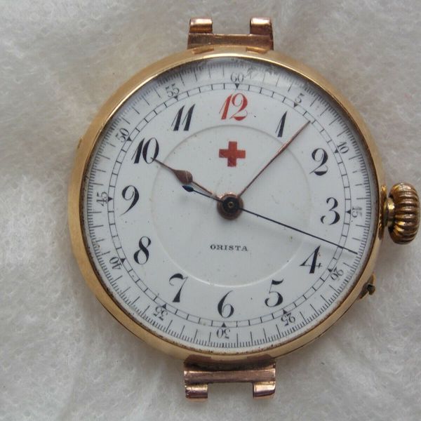 WW1 Era Red Cross Doctors Centre Seconds ORISTA Trench Watch Marked 18k ...