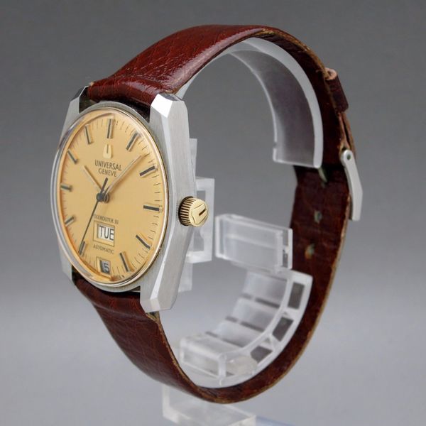 FS: UNIVERSAL GENEVE POLEROUTER III DAY-DATE 872109 VINTAGE 35MM AUTO ...