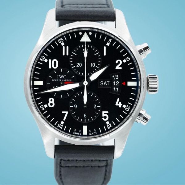 IWC Pilot Watch Chronograph IW377701 43mm Stainless Steel Black Dial ...