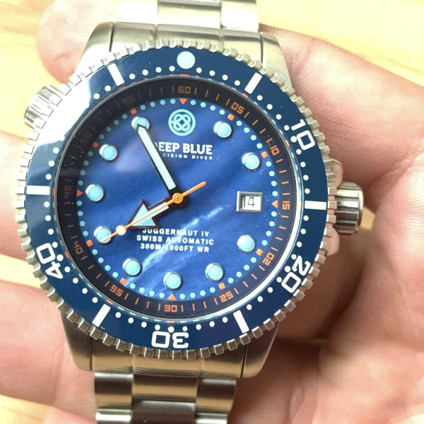 Deep Blue Juggernaut IV Blue Diver Mother Of Pearl Swiss Auto MSRP $819 ...