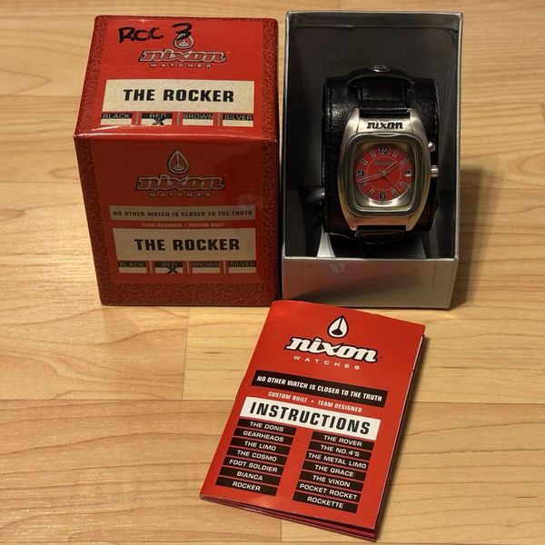 Nixon The Rocker "YES" Red Dial Leather Band Men's Surf Analog Watch w ...