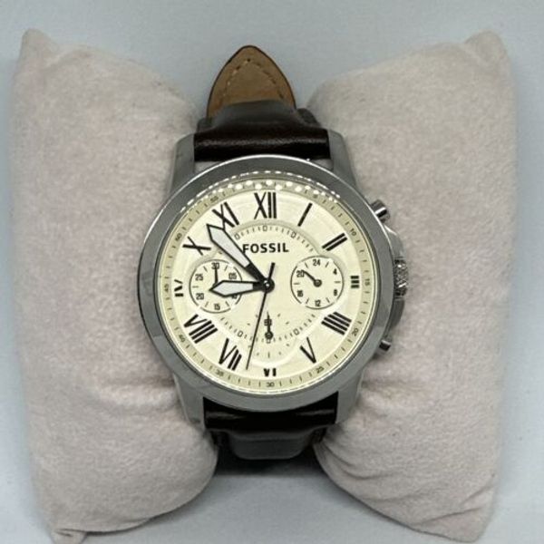 Fossil Grant FS4839 Men Brown Leather Analog Dial Chronograph Wrist ...