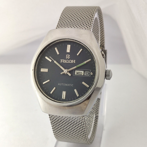 Ricoh Automatic 21 Jewels Day Date Function Grey Dial Men's Wrist Watch ...
