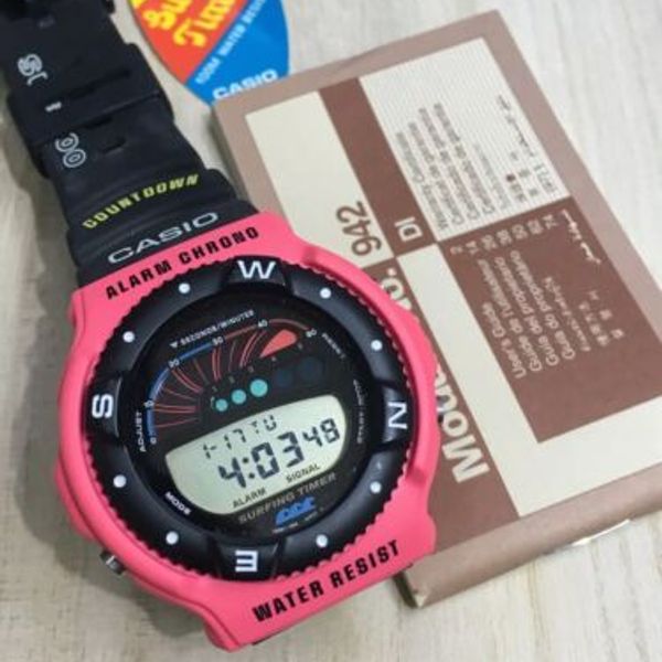 rare vintage casio SUF-100 Pink Watch Surfing Timer Made In Japan NOS ...