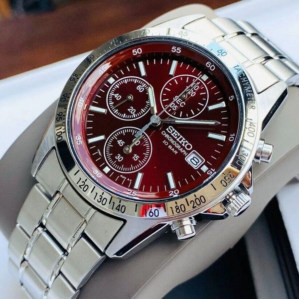 Seiko Spirit Red Dial Chronograph SBTQ045 Stainless Steel Men's Watch ...