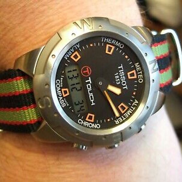 Superb Vintage TISSOT T-TOUCH T33.1.498.59 Orange Compass Watch - Full ...