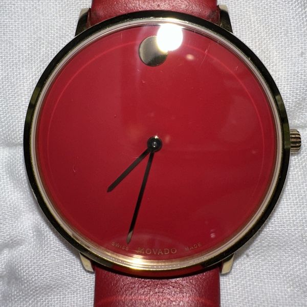 Movado Swiss Signature Classic Red Dial Gold Slim Burgundy Leather ...